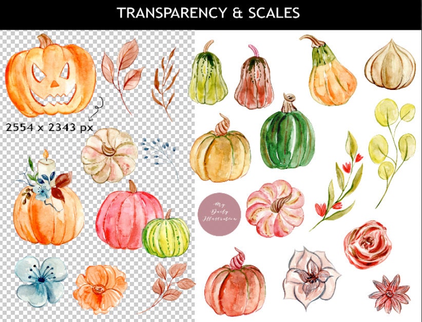 Watercolor Pumpkin Clipart for Halloween Decor Fall Autumn - Etsy