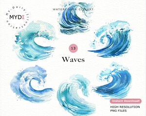 Blue Watercolor Waves Clipart Hand Painted Waves Ocean Clipart Sea ...
