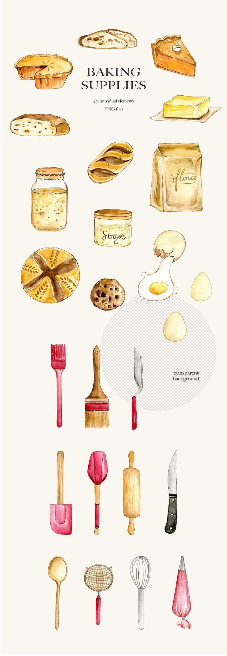 Watercolor Baking Clipart Set in Png for Scrapbook Album - Etsy
