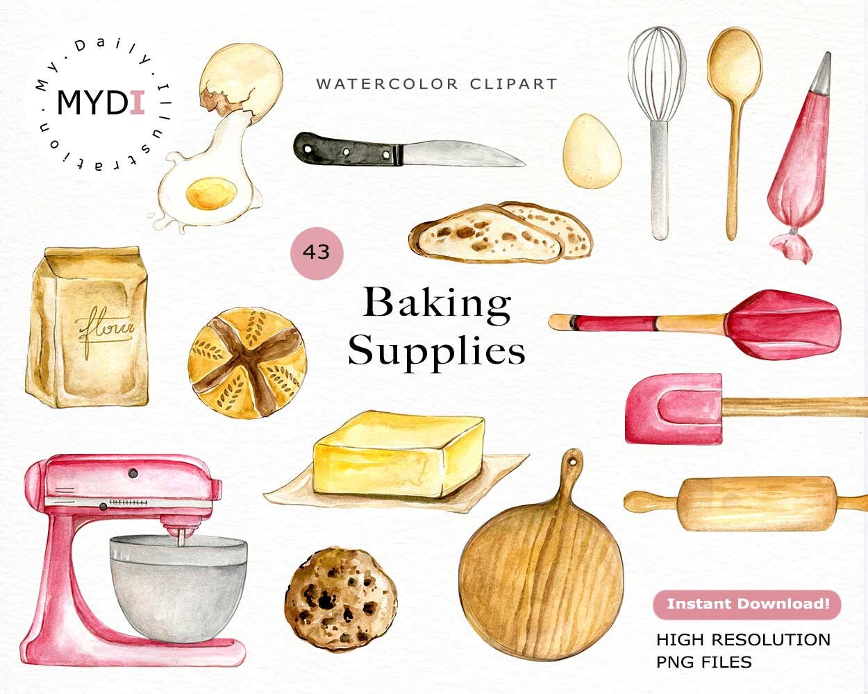 Watercolor Baking Clipart Set in Png for Scrapbook Album - Etsy