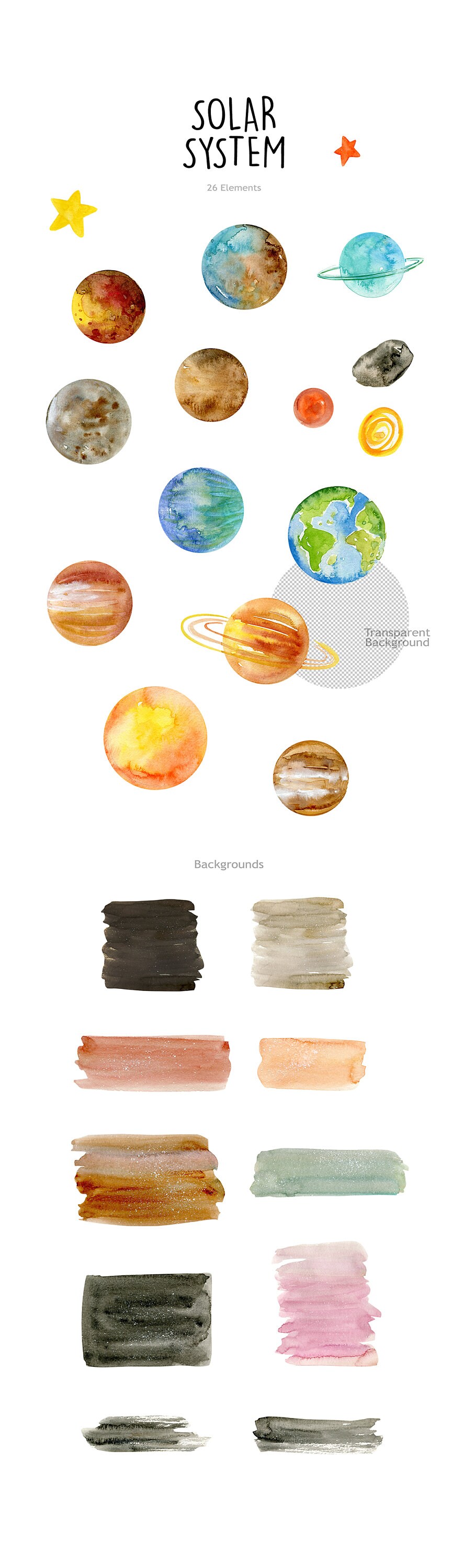 Solar System Watercolor Clipart Space Stickers Galaxy | Etsy