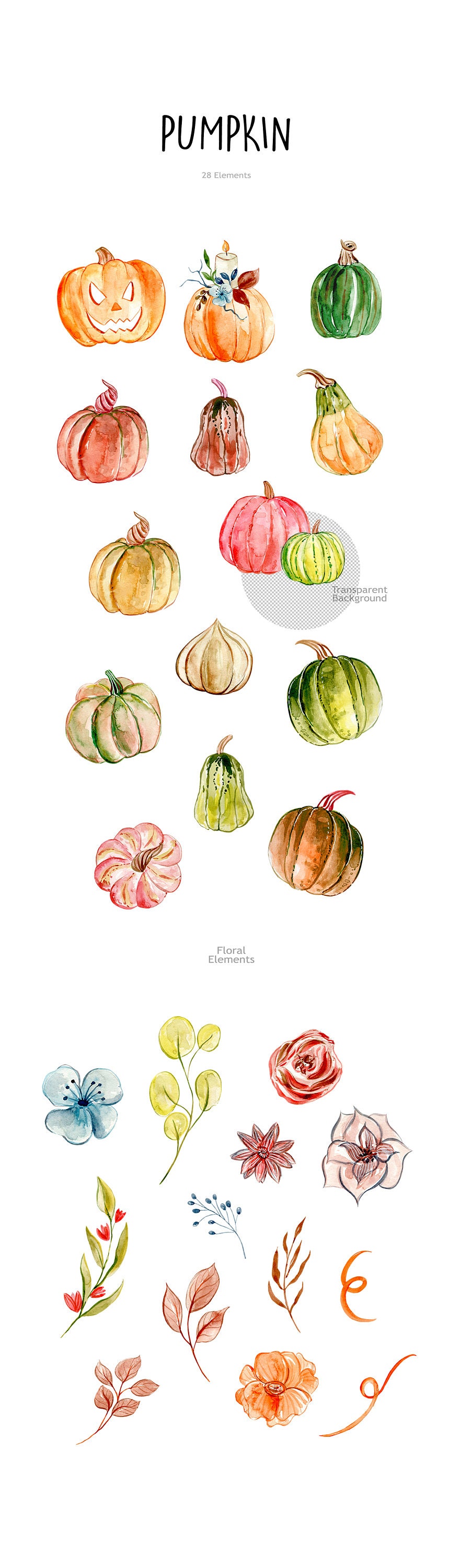 Watercolor Pumpkin Clipart for Halloween Decor Fall Autumn - Etsy