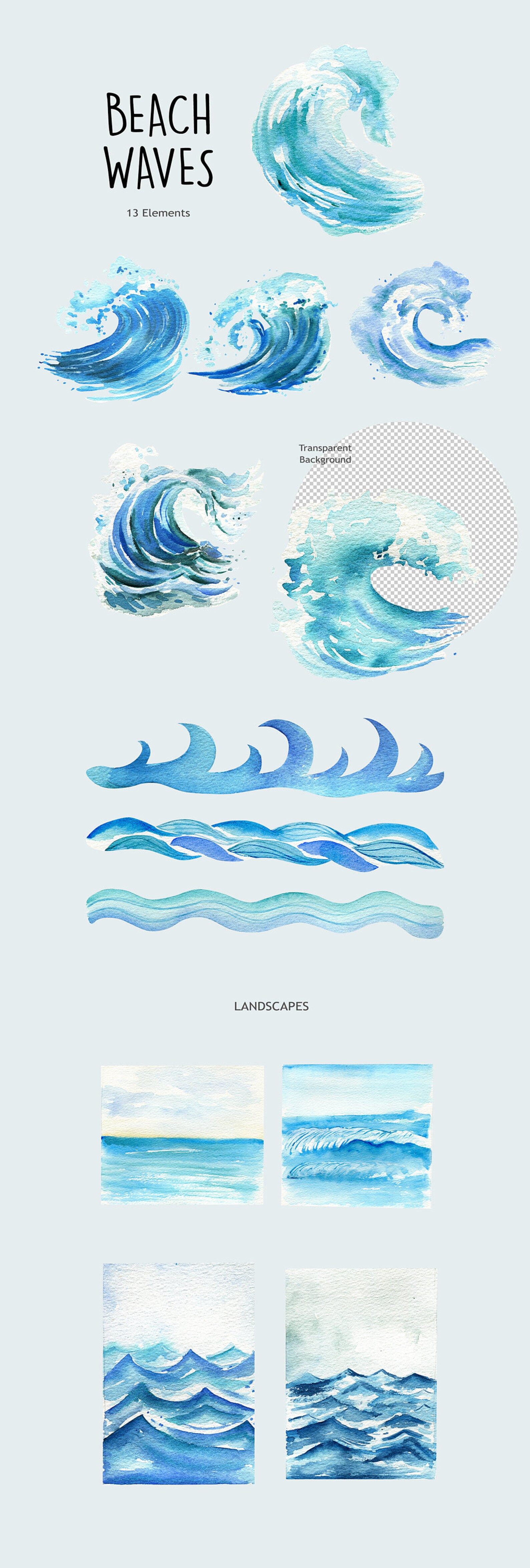 Watercolor Ocean Waves Clipart Set for Summer Project Beach - Etsy