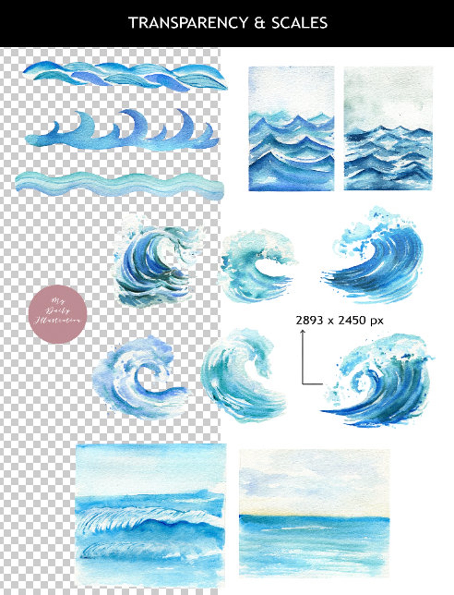 Watercolor Ocean Waves Clipart Set for Summer Project, Beach Invitation ...
