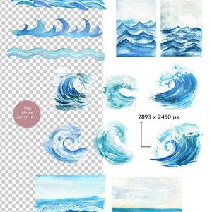Watercolor Ocean Waves Clipart Set for Summer Project, Beach Invitation ...