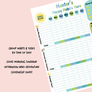 Kids Chore Chart Happy Habit Hero Rainbow Personalize Digital Download ...
