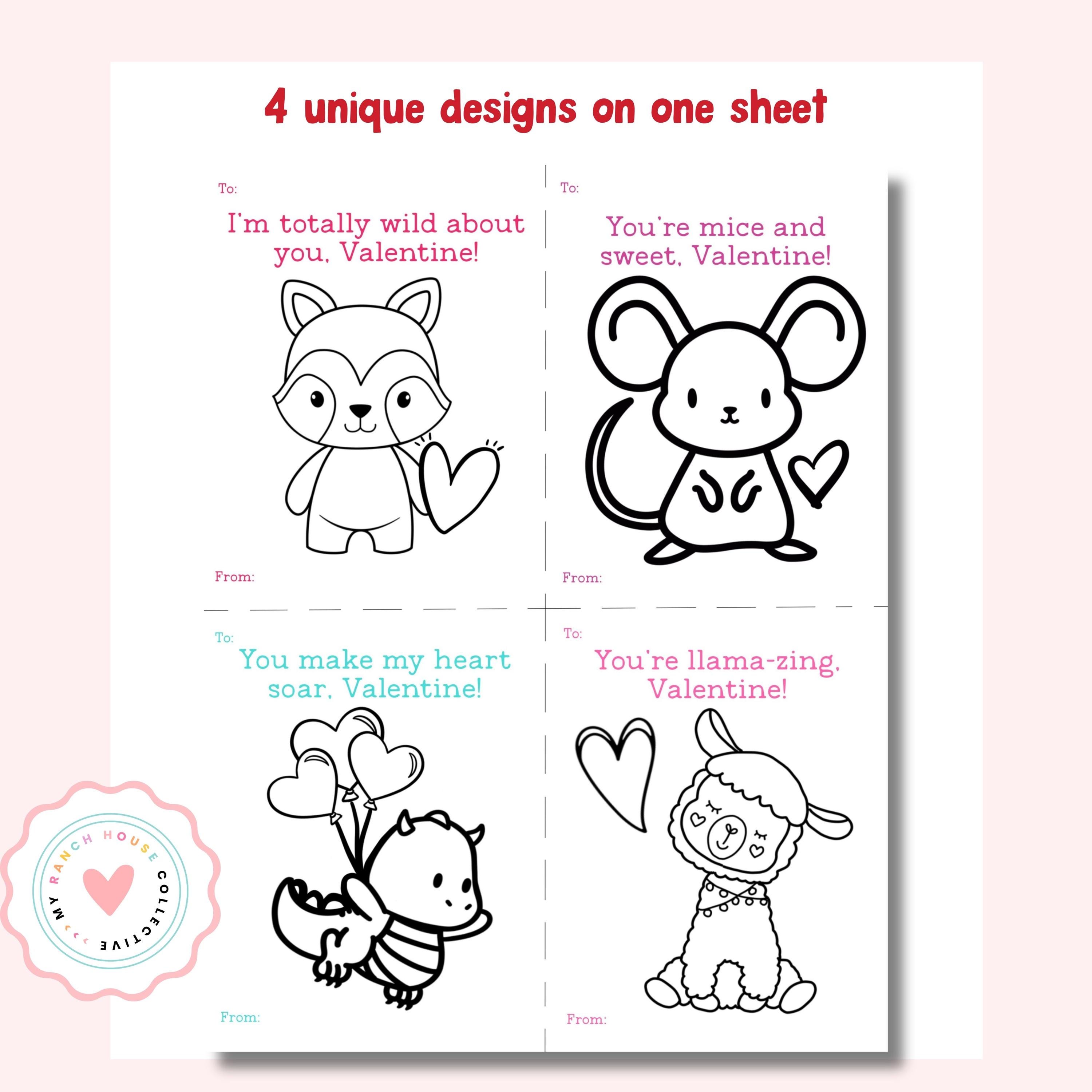 Valentine's Day Coloring Cards - Printable Kids Valentine's Cards - Fun ...