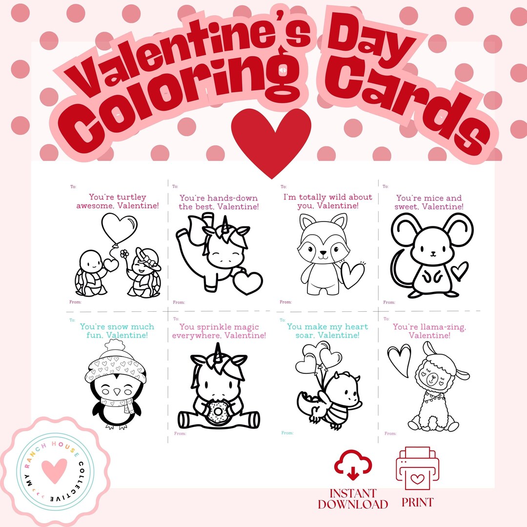 Valentine's Day Coloring Cards - Printable Kids Valentine's Cards - Fun ...