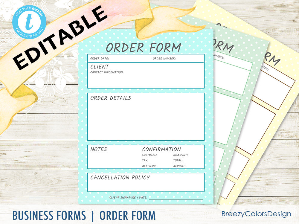 Paper Order Book Set Editable Craft Order Form Worksheet Template ...