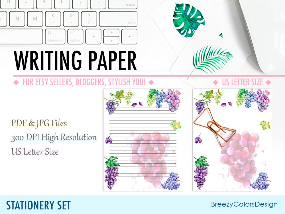 Grapes Paper Printable For Kids Downloadable Stationery | Etsy