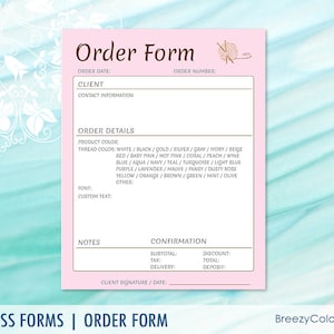 Embroidery Order Form Printable Custom Templates Business - Etsy