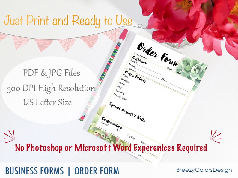 Craft Order Form Template Printable Downloadable for Home - Etsy