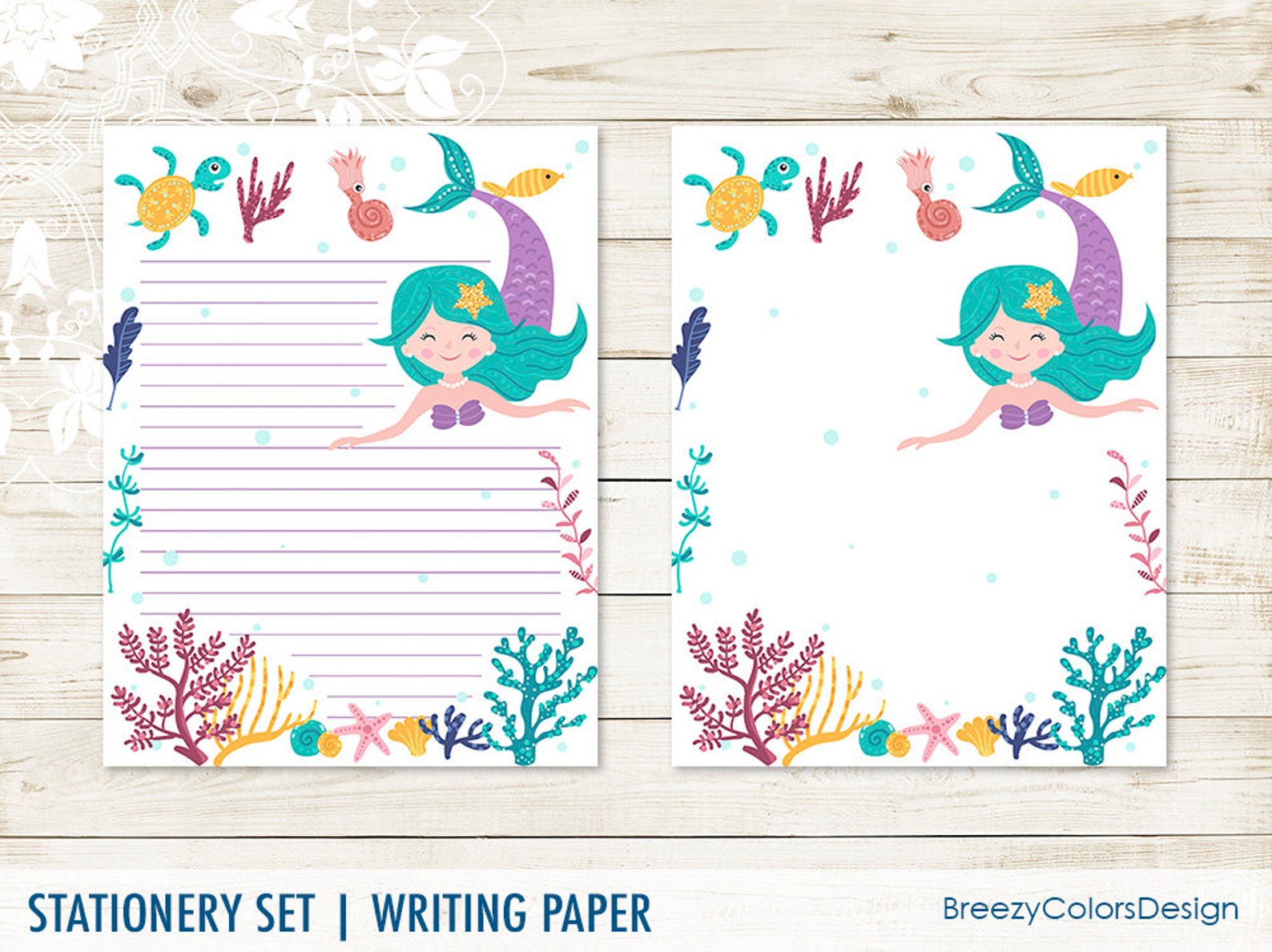 Mermaid Writing Paper Downloadable Under The Sea Printable | Etsy