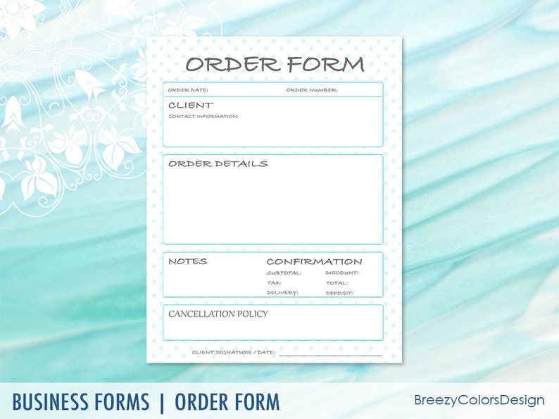 Printable Simple Order Form Business Worksheet Templates | Etsy