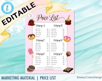 Bakery Menu Pricing Template - Etsy