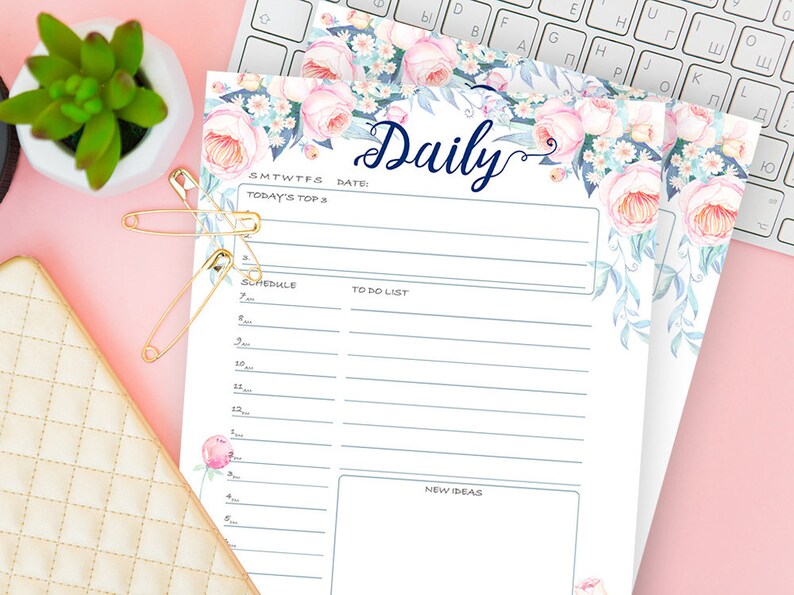 Printable Planner Pages PDF Floral Daily Schedule Big Happy | Etsy