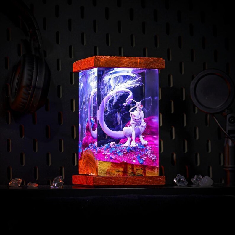 Mew & Mewtwo Epoxy Lamp, Legendary Pokemon Art Night Light, Unique ...