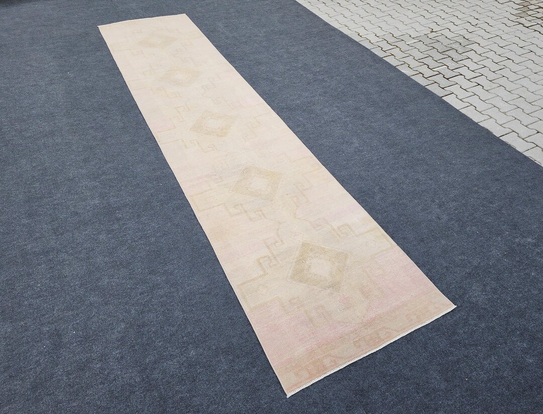 3x14 Neutral Pale Runner, Oushak Runner, Turkish Runner, Vintage Runner ...