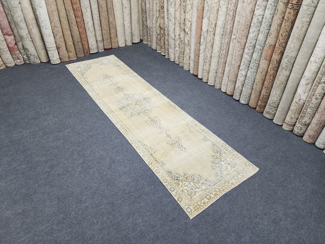 3x11 Neutral Beige Runner, Vintage Runner, Oushak Runner, Turkish ...