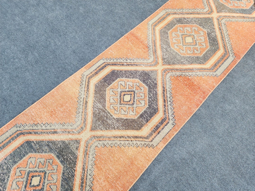 3x13 Long Oushak Runner, Turkish Runner Rug, Vintage Runner, Patterned ...