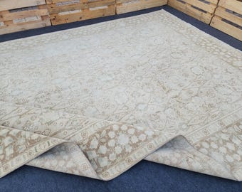 9x13 Neutral Area Rug, Vintage Oushak Rug, Large Turkish Rug, Beige ...