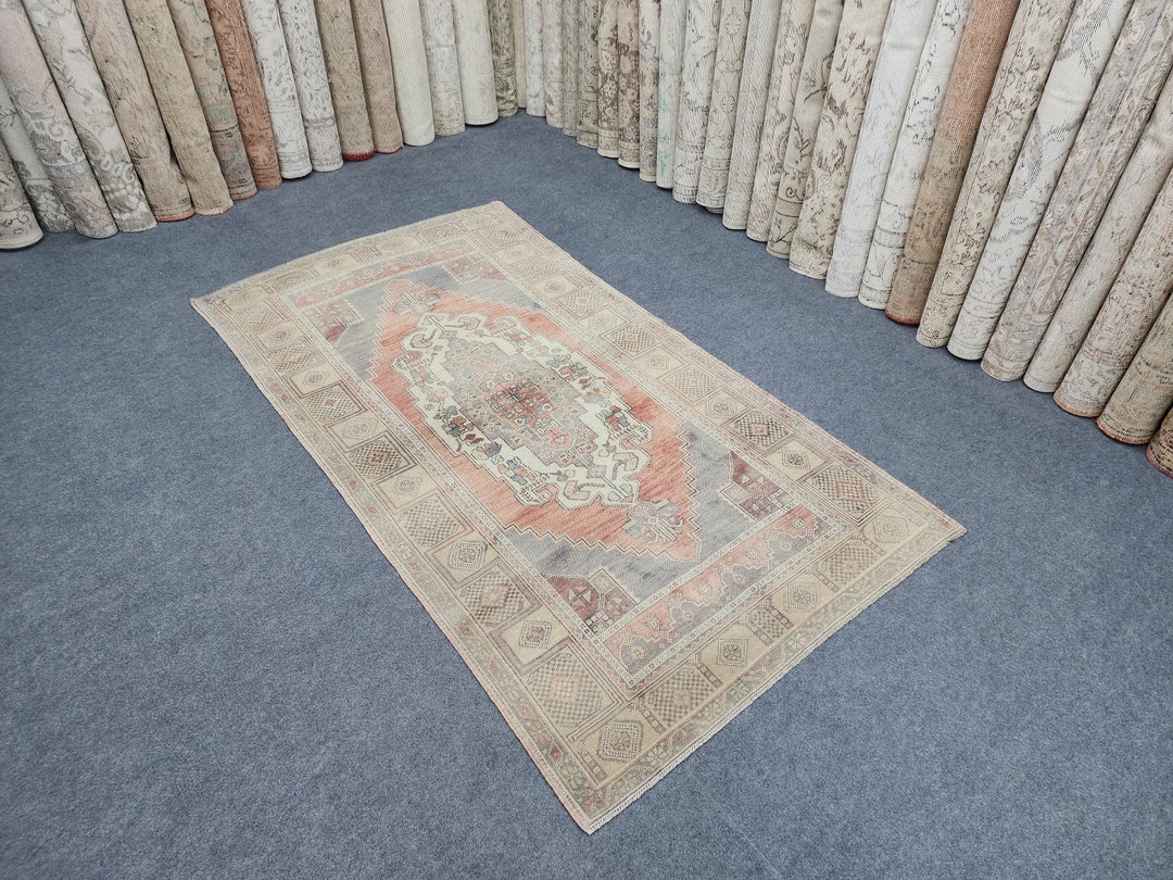 4x8 Faded Oriental Rug, Vintage Turkish Rug, Oushak Rug, 4x8 Rug ...