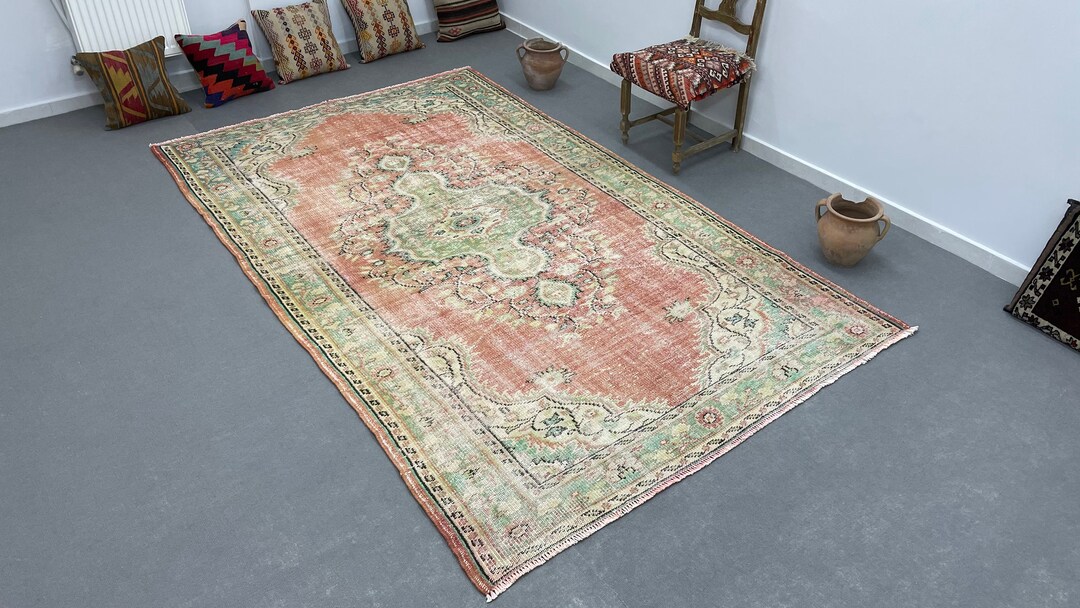 Orientteppich 6x9, großer Vintage Teppich, Oushak Teppich ...