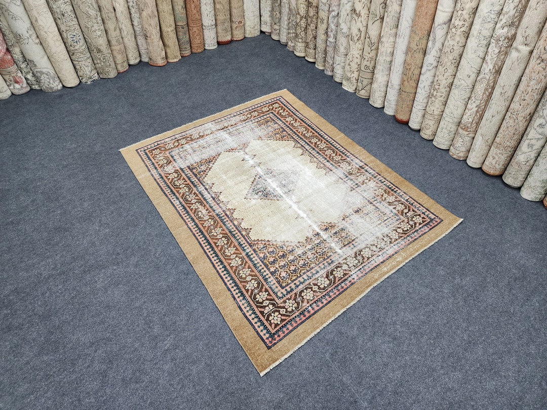 5x6 Primitive Vintage Rug, Oushak Turkish Rug, Rustic Home Rug ...