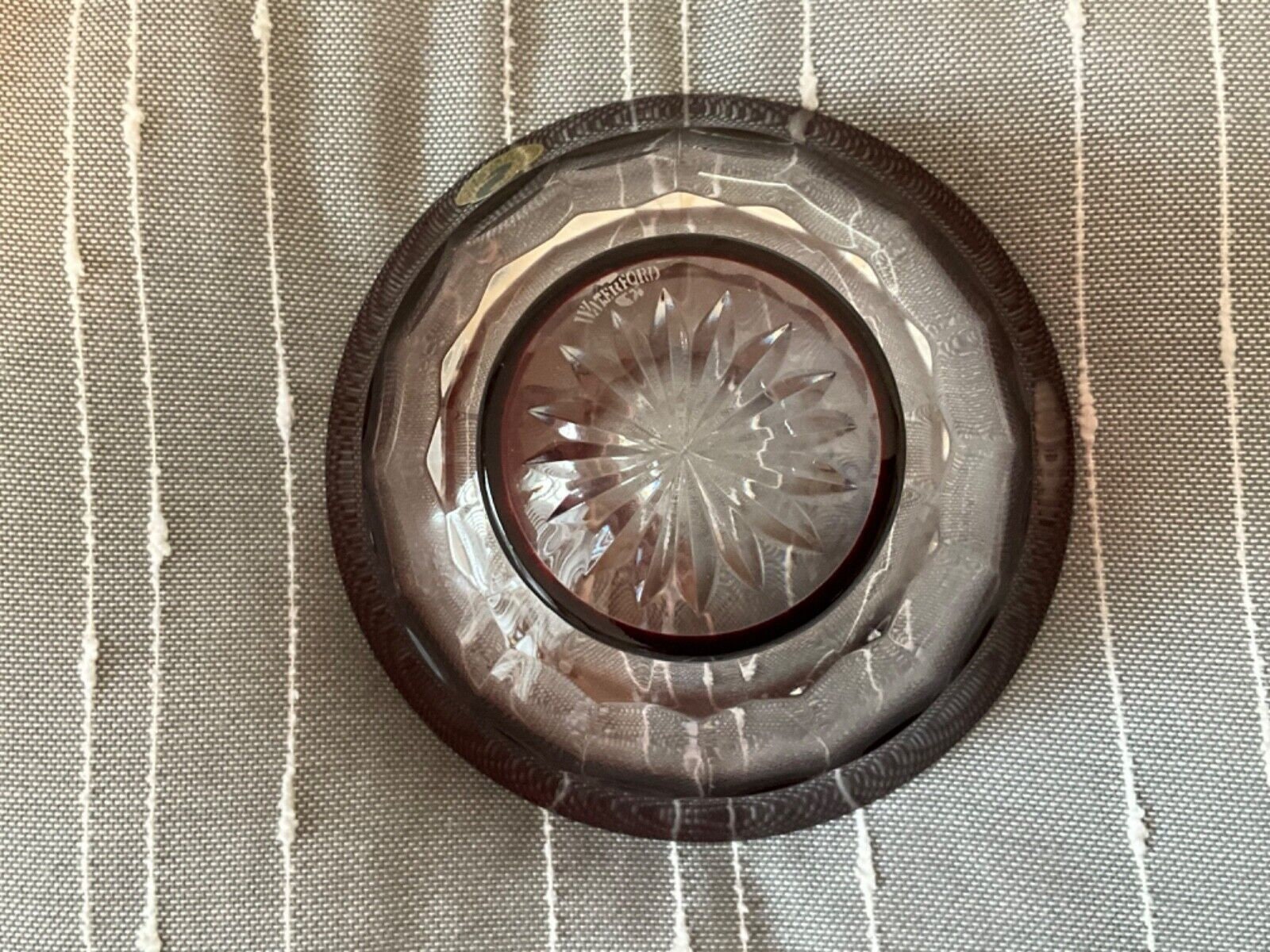 Waterford Crystal Ruby Red Cut to Clear Glass Bowl Signed Foil Sticker ...