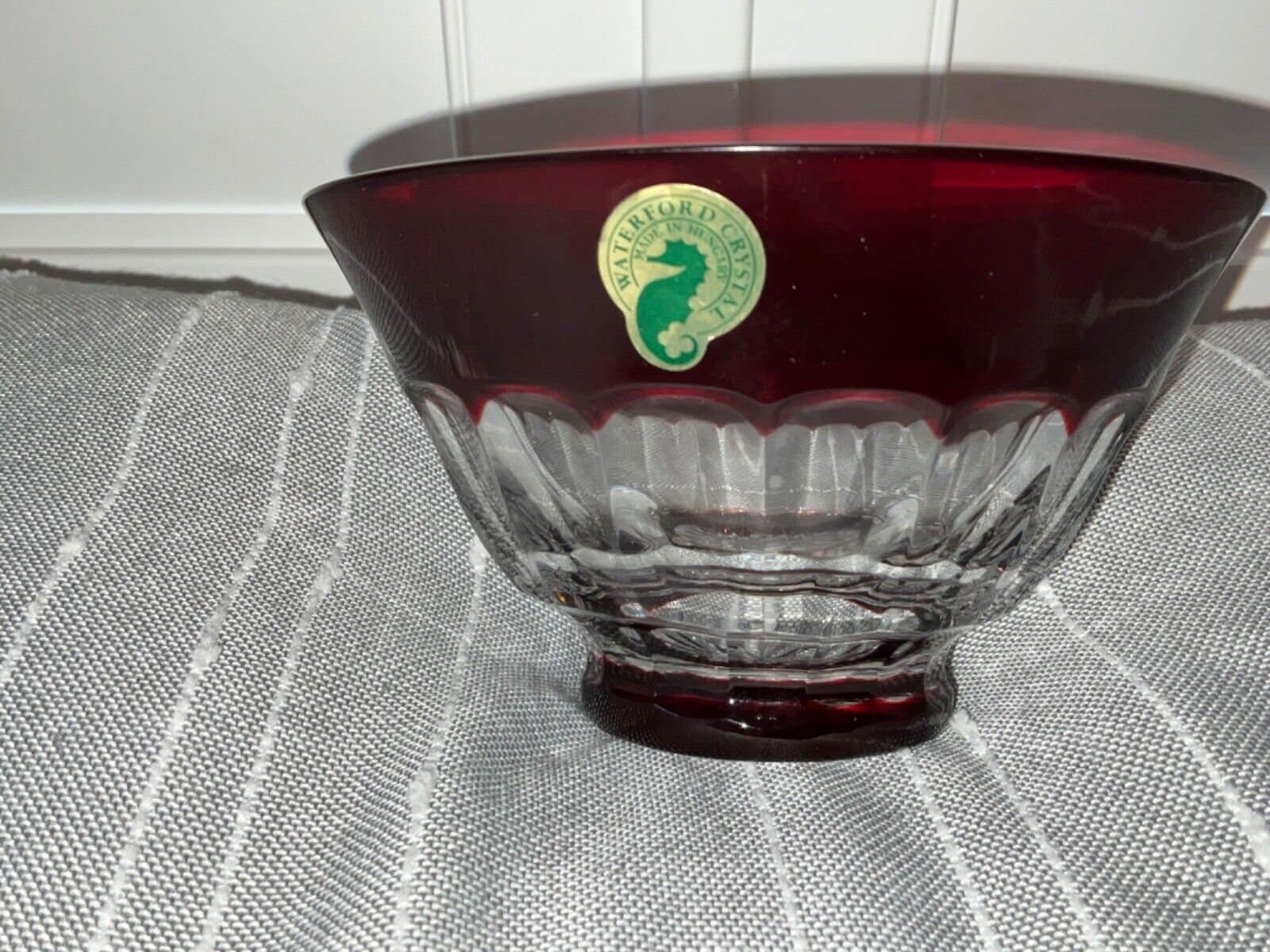 Waterford Crystal Ruby Red Cut to Clear Glass Bowl Signed Foil Sticker ...