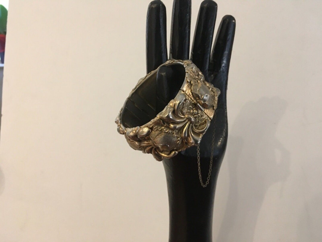Vintage WHITING & DAVIS Art Nouveau Floral Design Wide Cuff Bangle ...