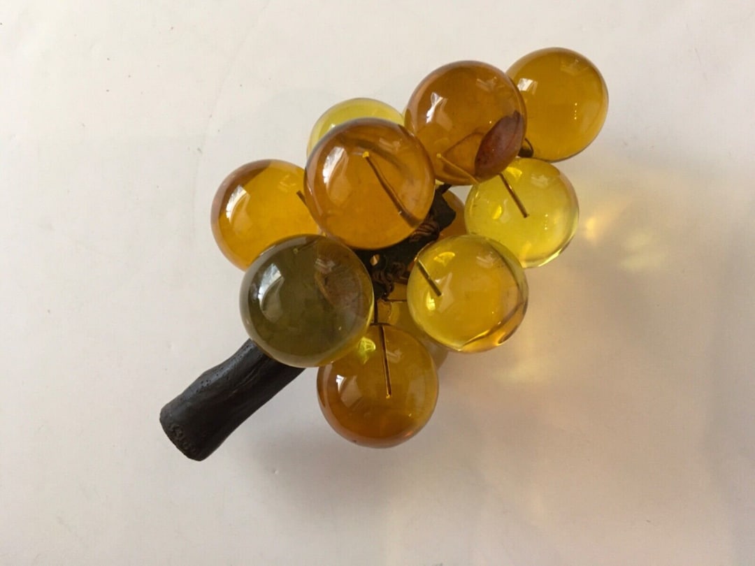 Vintage Amber Acrylic Lucite Grapes Mid Century Modern Large on Wood ...