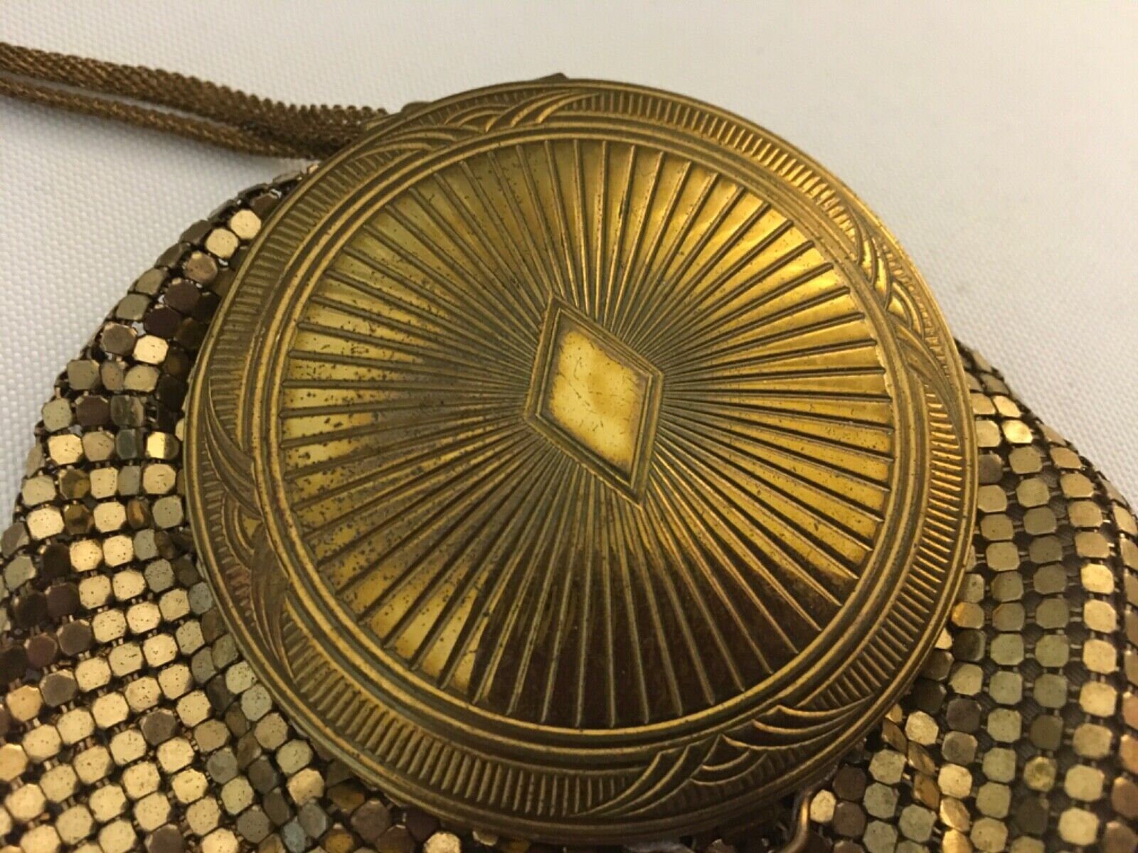 Art Deco Antique EVANS GOLD MESH Minaudiere Powder Compact Evening Bag ...