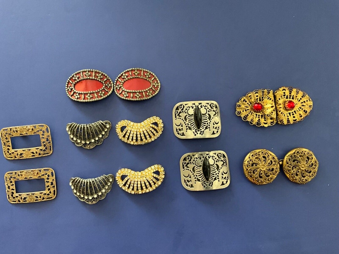 Extraordinary Lot of 7 Antique & Vintage Shoe Clips and Buckles (1 ...