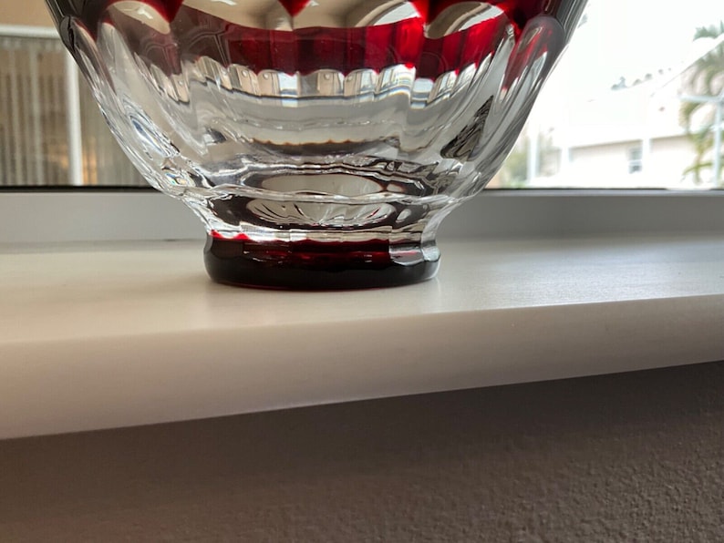 Waterford Crystal Ruby Red Cut to Clear Glass Bowl Signed Foil Sticker ...