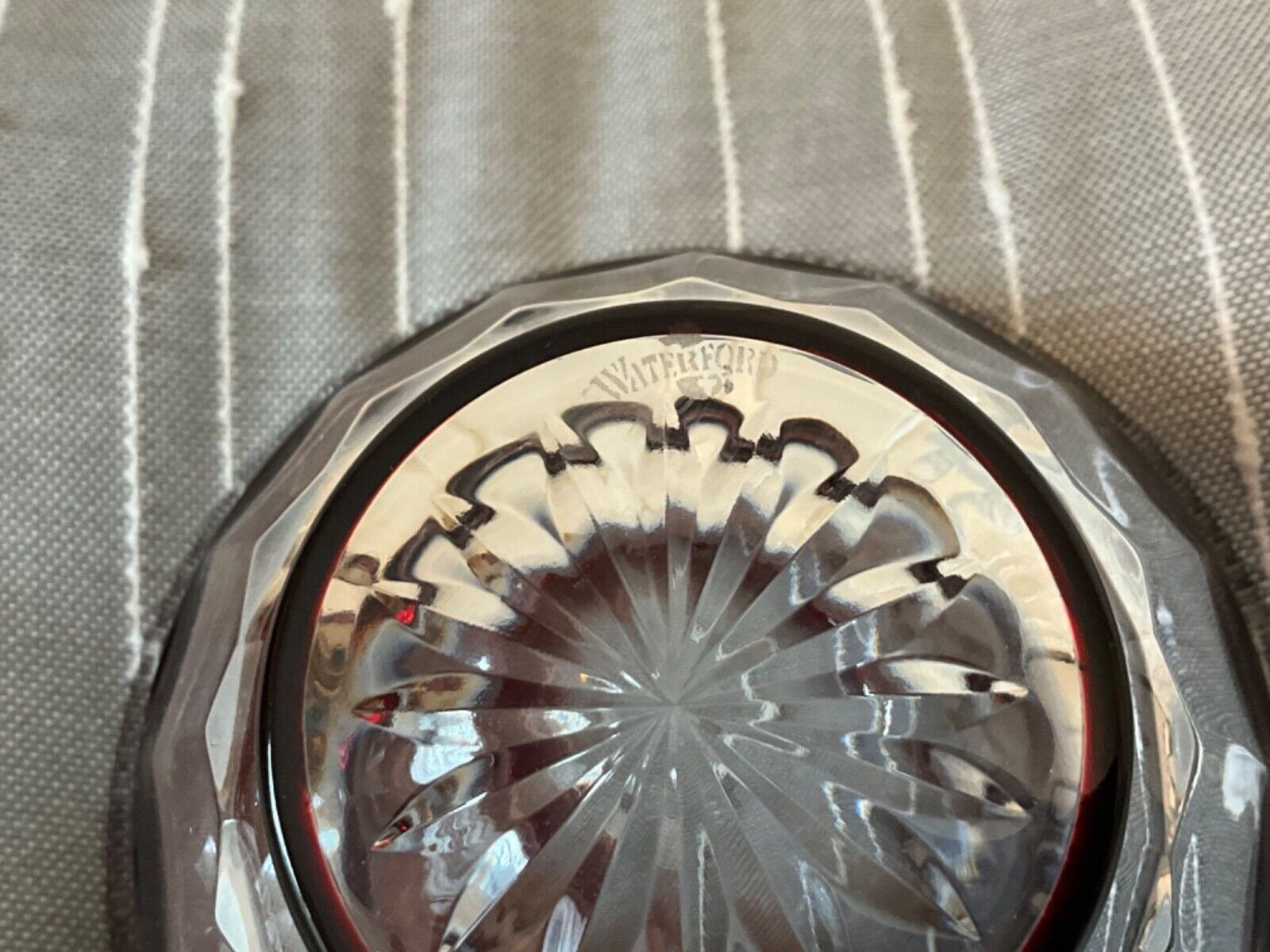 Waterford Crystal Ruby Red Cut to Clear Glass Bowl Signed Foil Sticker ...