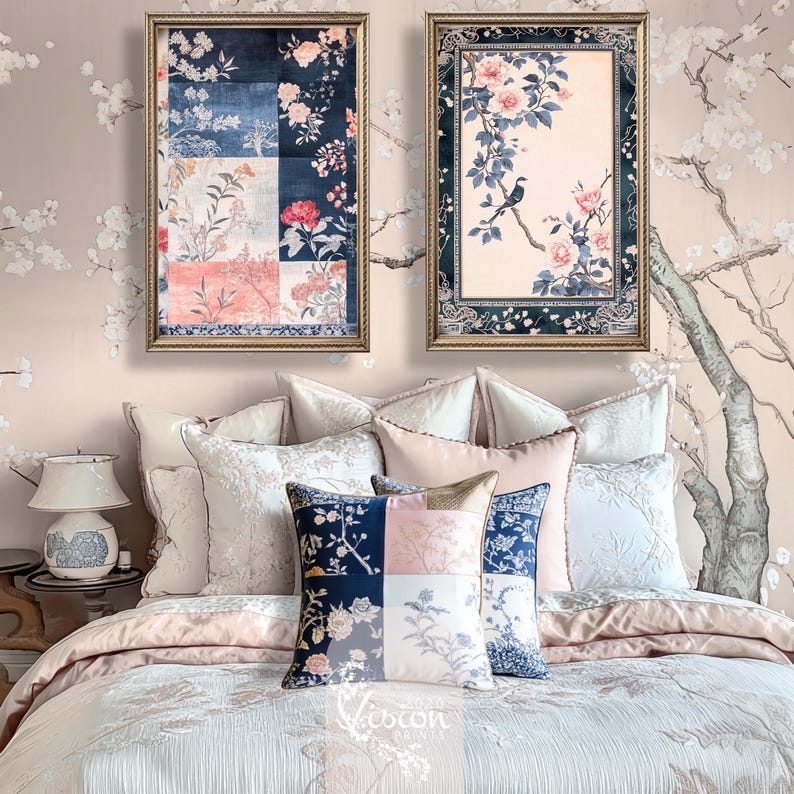 Geisha Bird Chinoiserie Wall Art: Japanese Floral Decoupage (digital ...