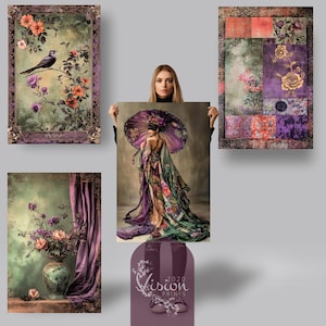 Oriental Aesthetics Geisha Bird Patterns & Floral Digital Download Set ...