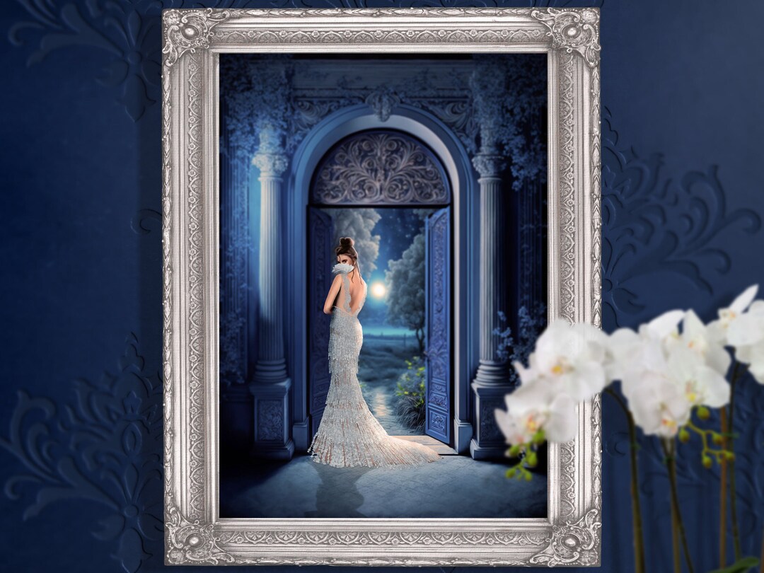 Indigo Blue Lady Portrait Art: Elegant Imperial Room Print (digital ...