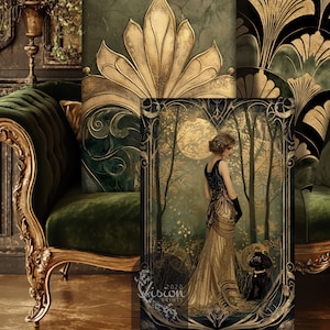 Art Deco Flapper & Poodle Portrait: Golden Gatsby Gallery Wall Art ...