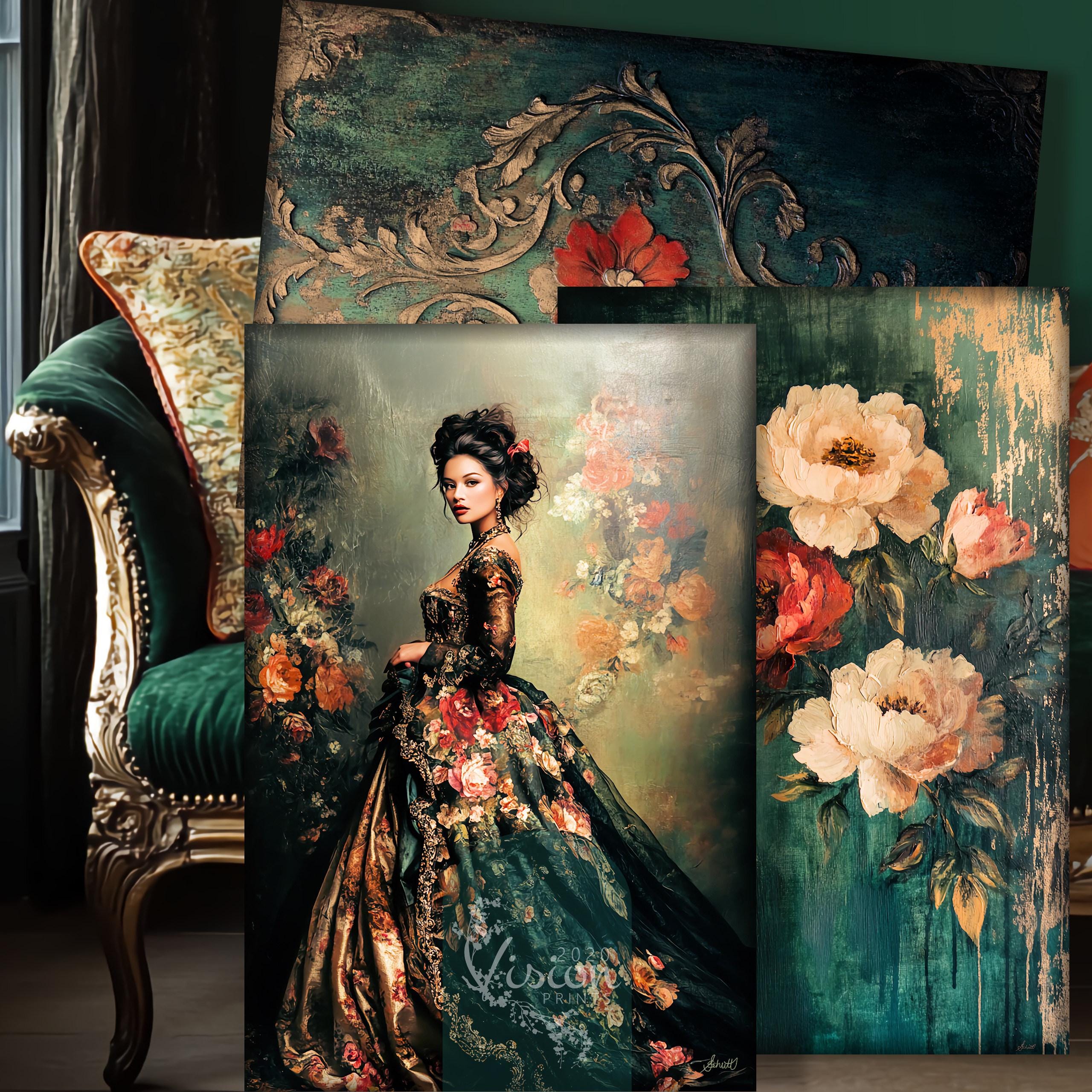 Baroque Rococo Portrait Art Prints: Floral Damask Wall Decor (digital ...