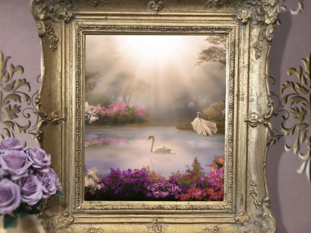 Ethereal Swan Lake Landscape Printable Wall Art Lady in White - Etsy ...