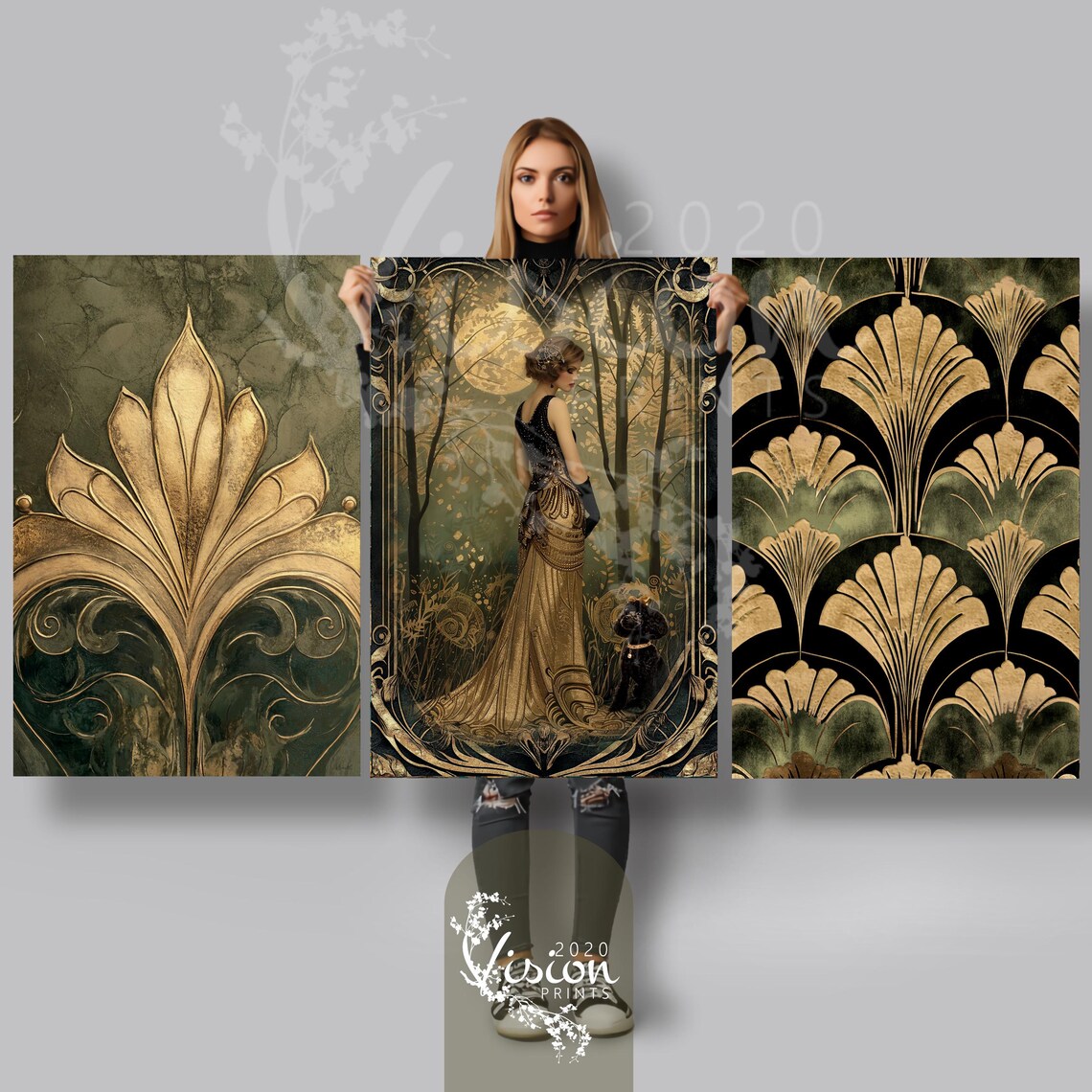 Art Deco Flapper & Poodle Portrait: Golden Gatsby Gallery Wall Art ...