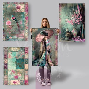 Oriental Aesthetics Geisha Bird Patterns Still Life Floral Large Wall ...