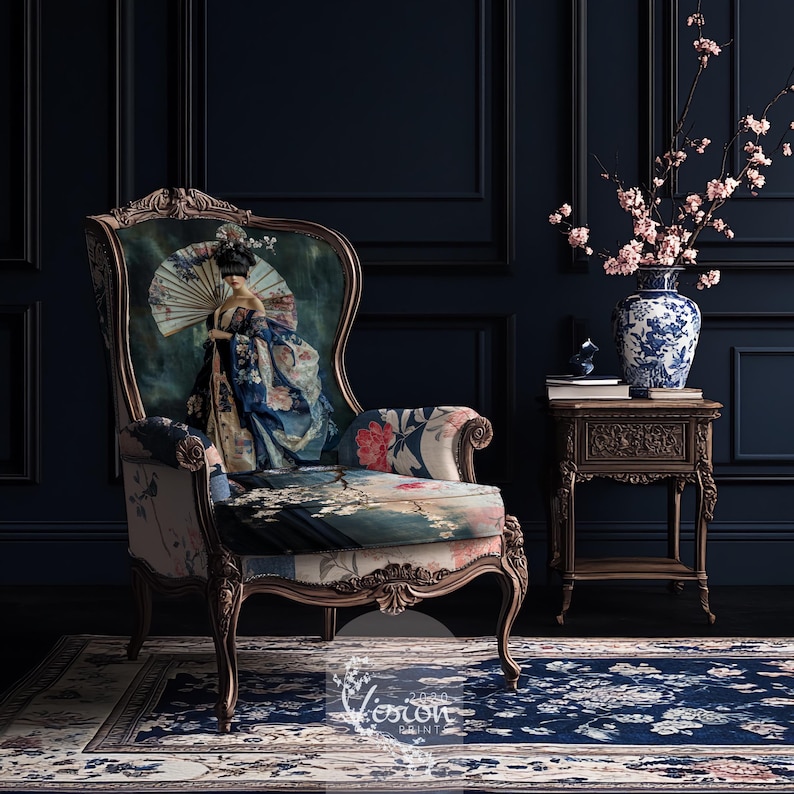 Geisha Bird Chinoiserie Wall Art: Japanese Floral Decoupage (digital ...