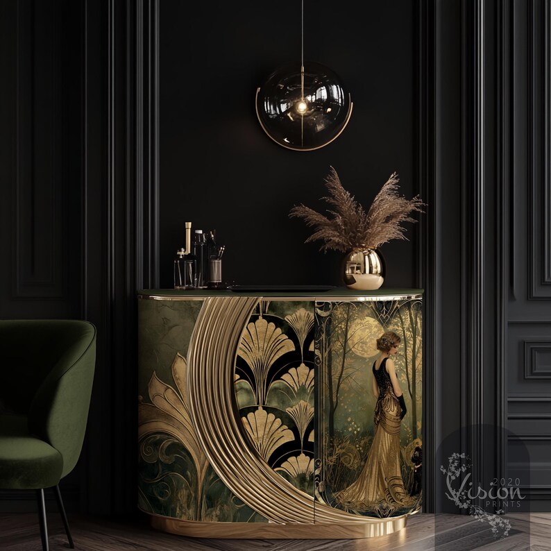 Art Deco Flapper & Poodle Portrait: Golden Gatsby Gallery Wall Art ...