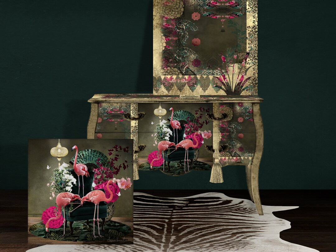 Flamingo Decoupage Art Print: Large DIY Paper for Furniture (digital ...
