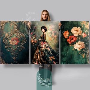 Baroque Rococo Portrait Art Prints: Floral Damask Wall Decor (digital ...