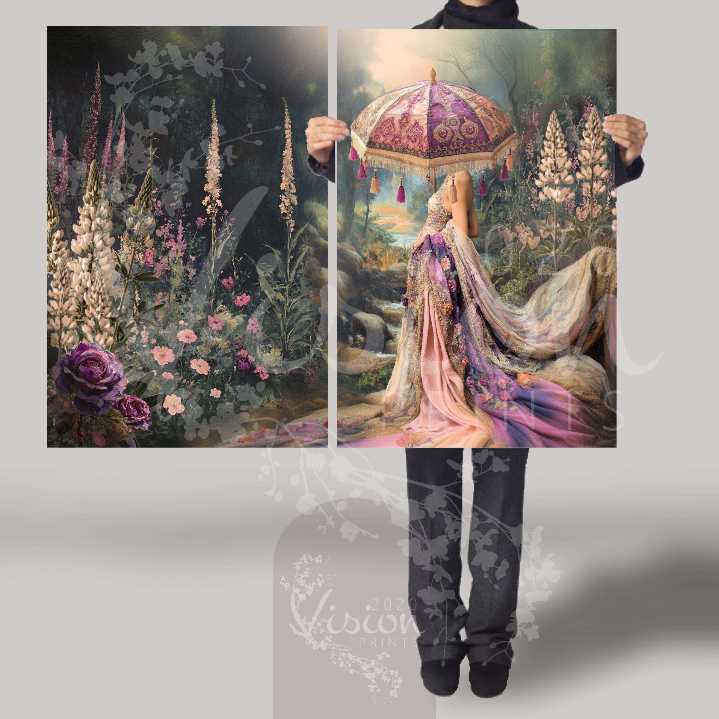 Floral Landscape & Portrait Art: Fantasy Garden Gala Diptych (digital ...