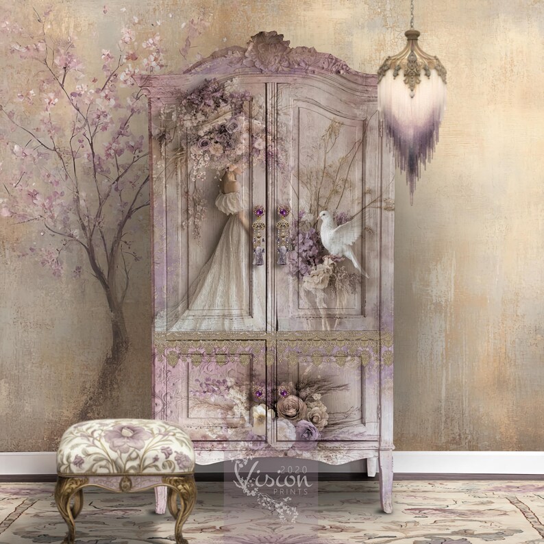 Lilac Blooms Portrait: White Dove, Rustic Floral Art (digital Download ...